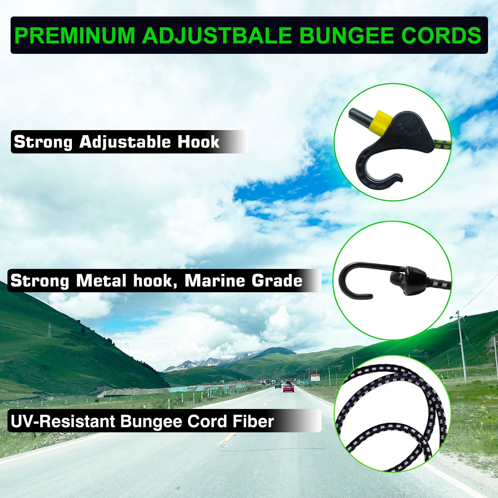 Adjustable Bungee Cord with Hooks 48 inch, 4-Piece, Heavy Duty for Out